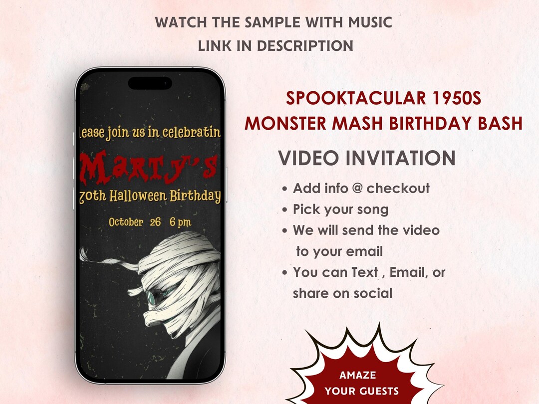 1950s Monster Mash Birthday Video Invitation - Spooktacular 1950s ...