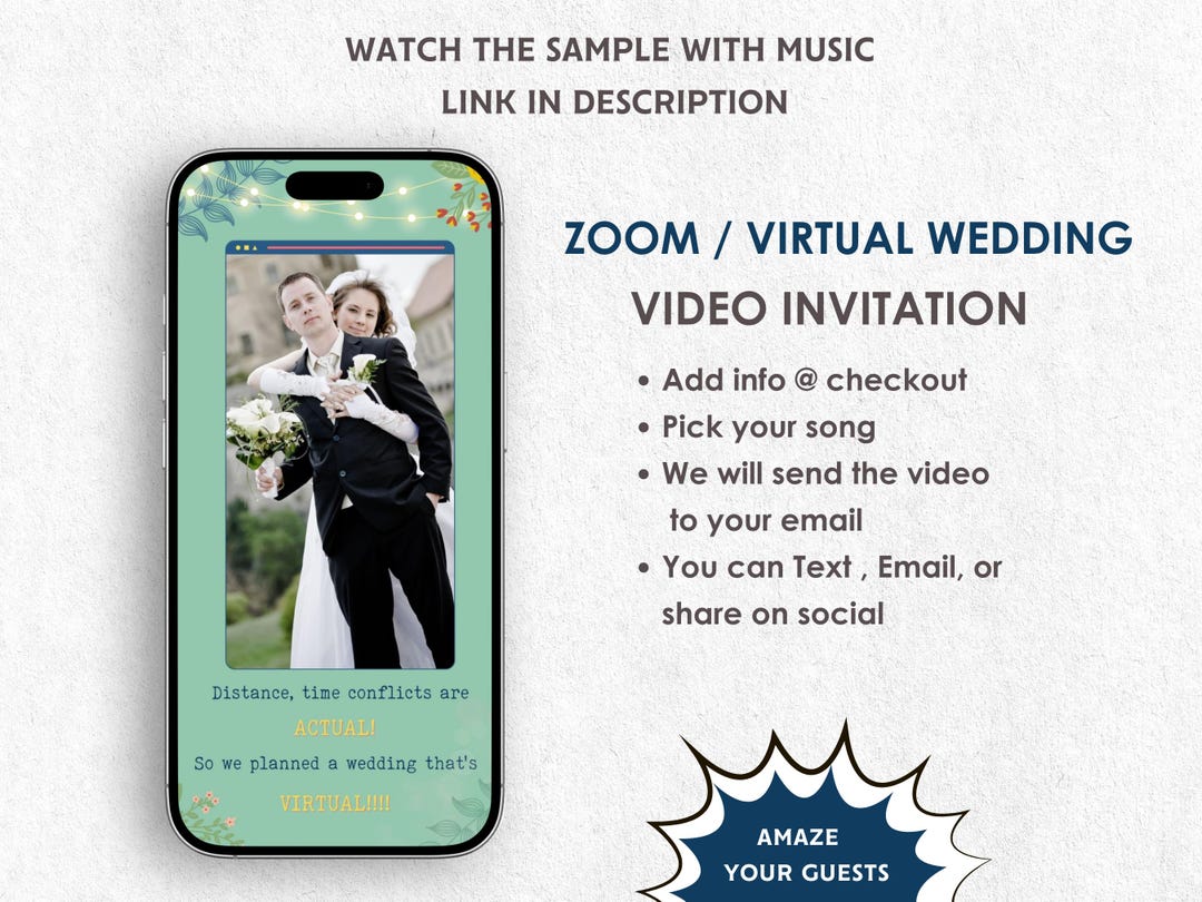 Zoom Virtual Wedding Video Invitation - Zoom Wedding Invite - Virtual ...
