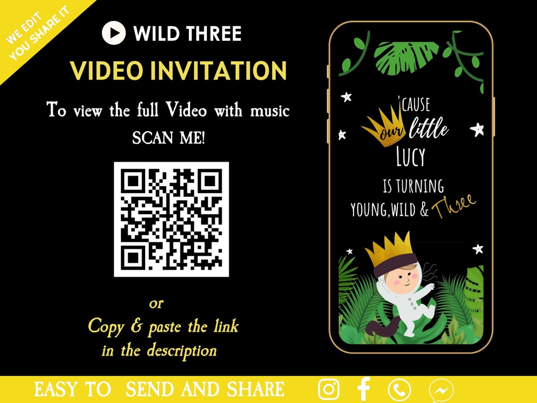 Wild Three Birthday Invitation - Girl Young Wild and Three Birthday ...