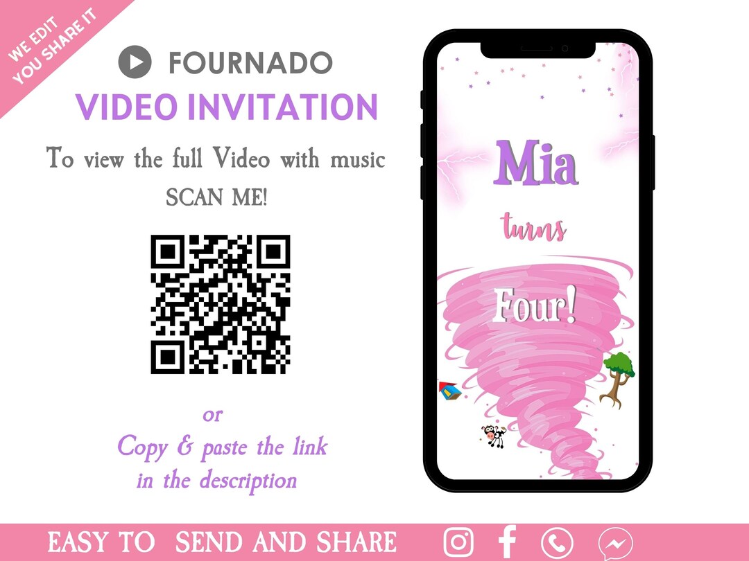 Tornado Girl Birthday Party Invitation Four-nado Girl Birthday Invite ...