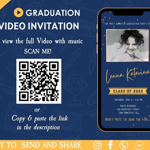 Graduation Party Blue Animated Video Invitation Grad Announcement ...