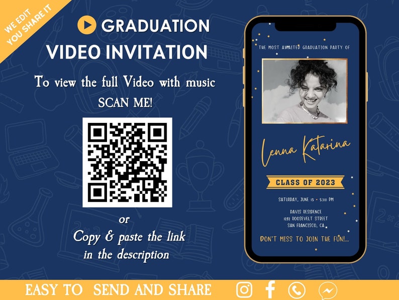 Graduation Party Blue Animated Video Invitation Grad - Etsy