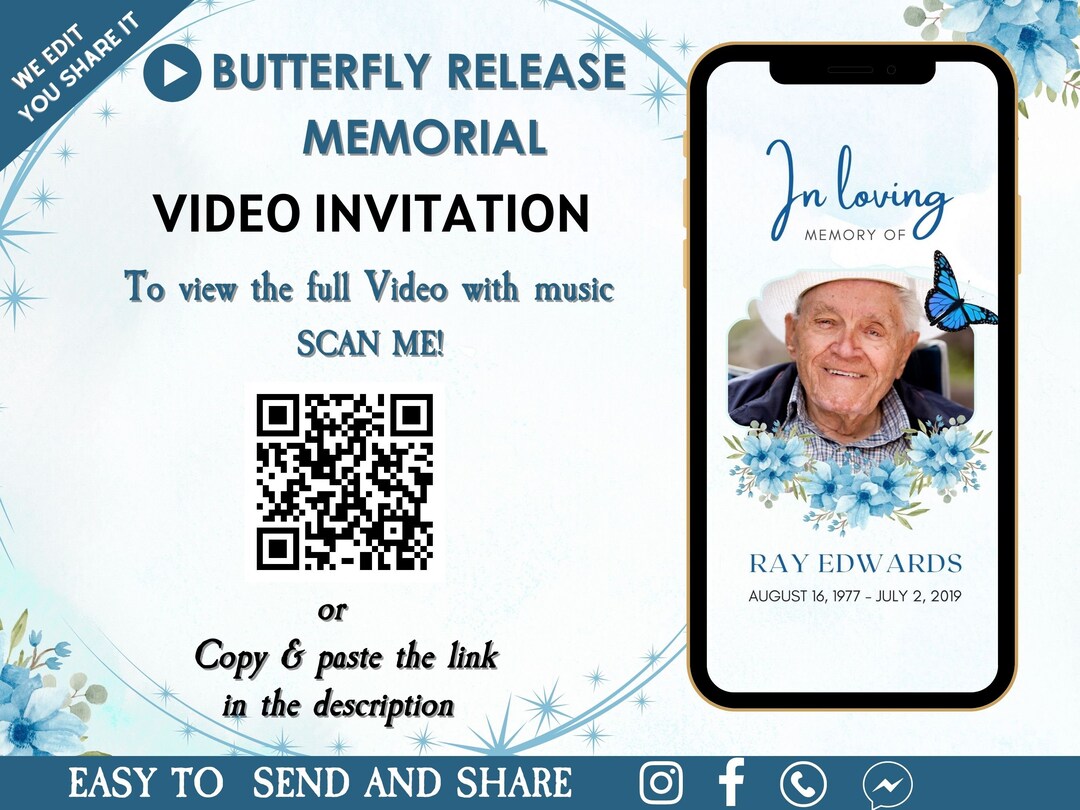 Butterfly Release Life Memorial Invitation - He Become a Butterfly - in ...