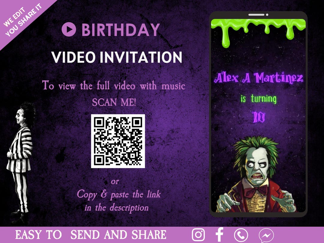 Beetlejuice Birthday Party Invitation Halloween Beetlejuice Birthday
