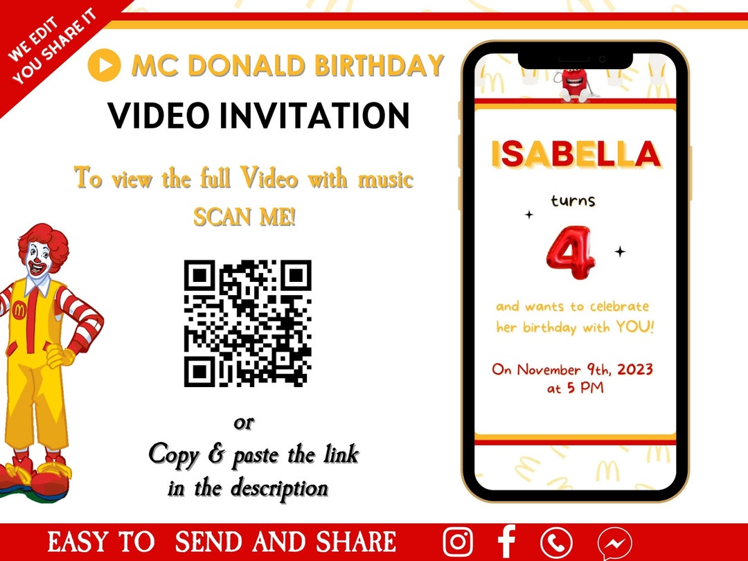 Mcdonald s Birthday Party Invitation Cheeseburger Fries And Nuggets