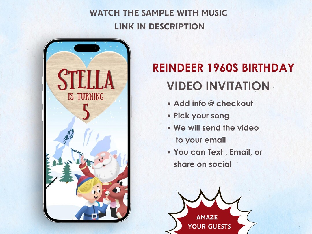 Reindeer 1960s Birthday Video Invitation - Reindeer 1960s Movie Theme ...