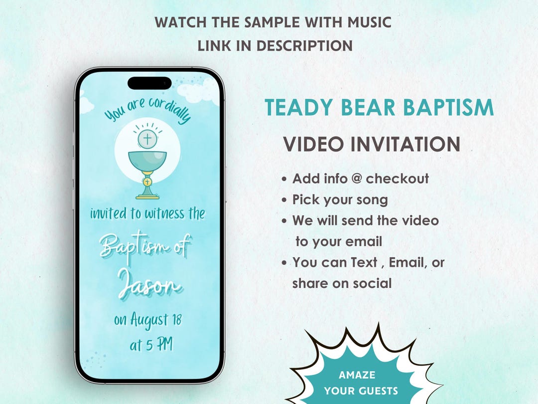 Teddy Bear Baptism Video Invitation - Personalized Baby Baptism ...