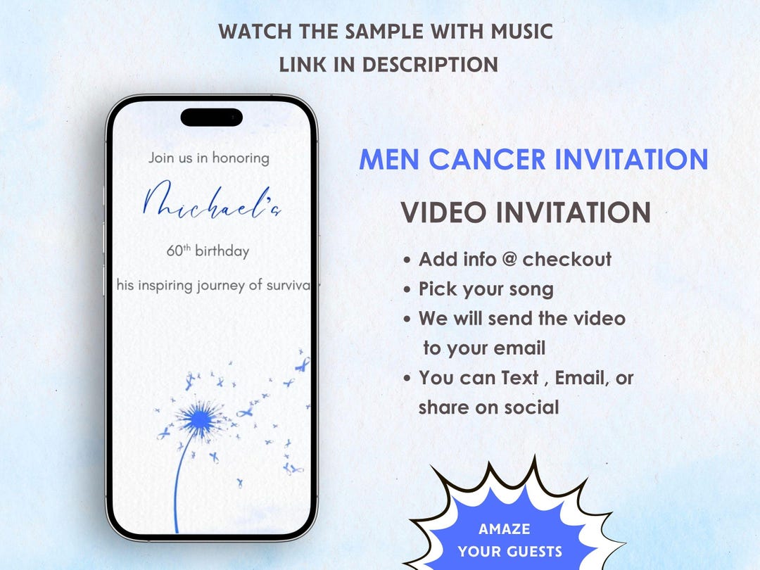 Men Cancer Birthday Video Invitation - Men Cancer Birthday Digital ...