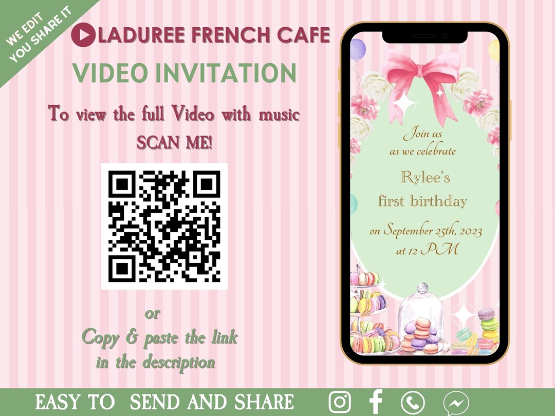 Ladurée French Cafe Birthday Invitation - French 1st Birthday Invite ...