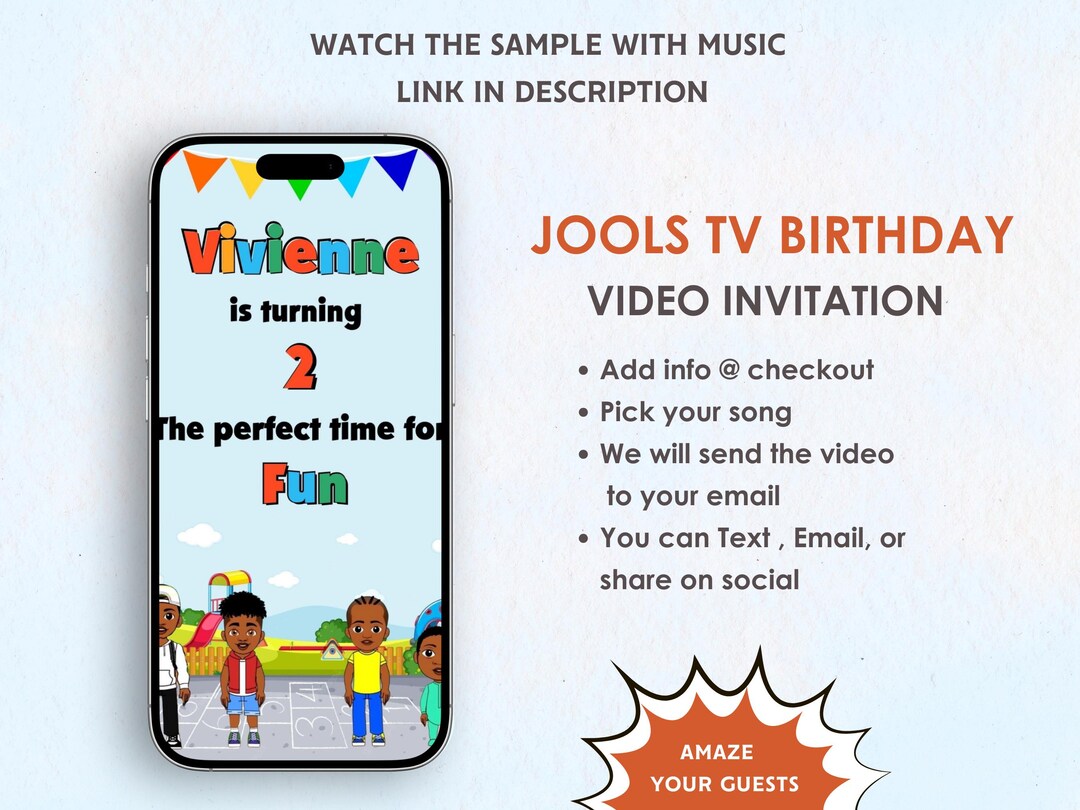 Jools Tv Birthday Video Invitation - Kids Tv Digital Party Invitation ...