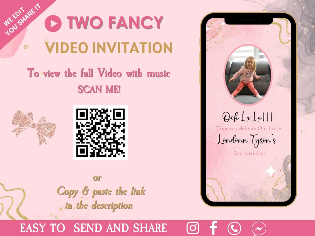Two Fancy Birthday Invitation She's Two Fancy Birthday Invite Girl 2nd ...