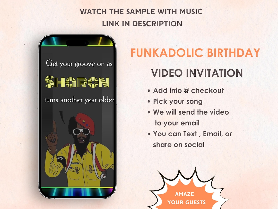 Funkadolic Birthday Video Invitation - Funkadelic Funk Party Invitation ...