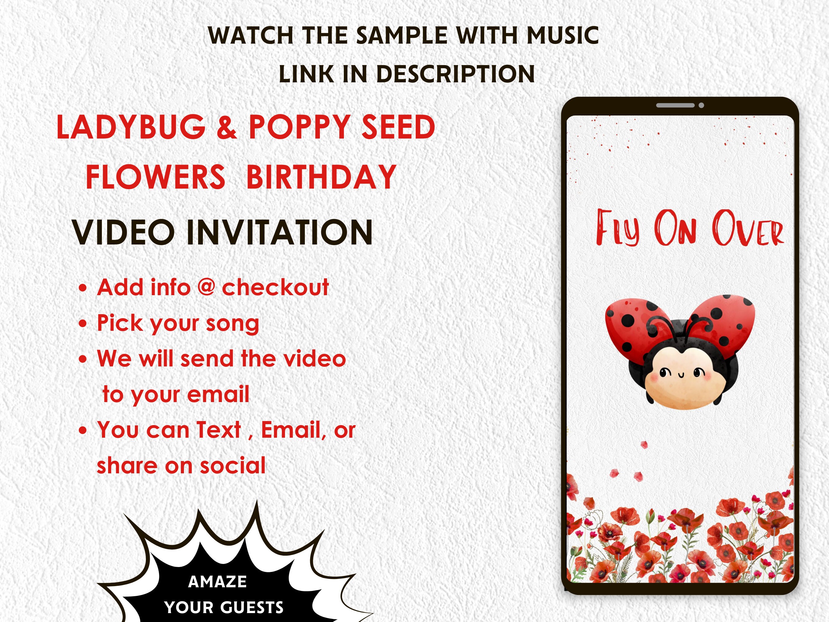 Ladybug & Poppy Seed Flowers Birthday Video Invitation Ladybug, Poppy ...