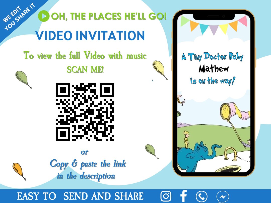 Dr. Seuss Oh, the Places She'll Go Baby Shower Invitation - the Places ...