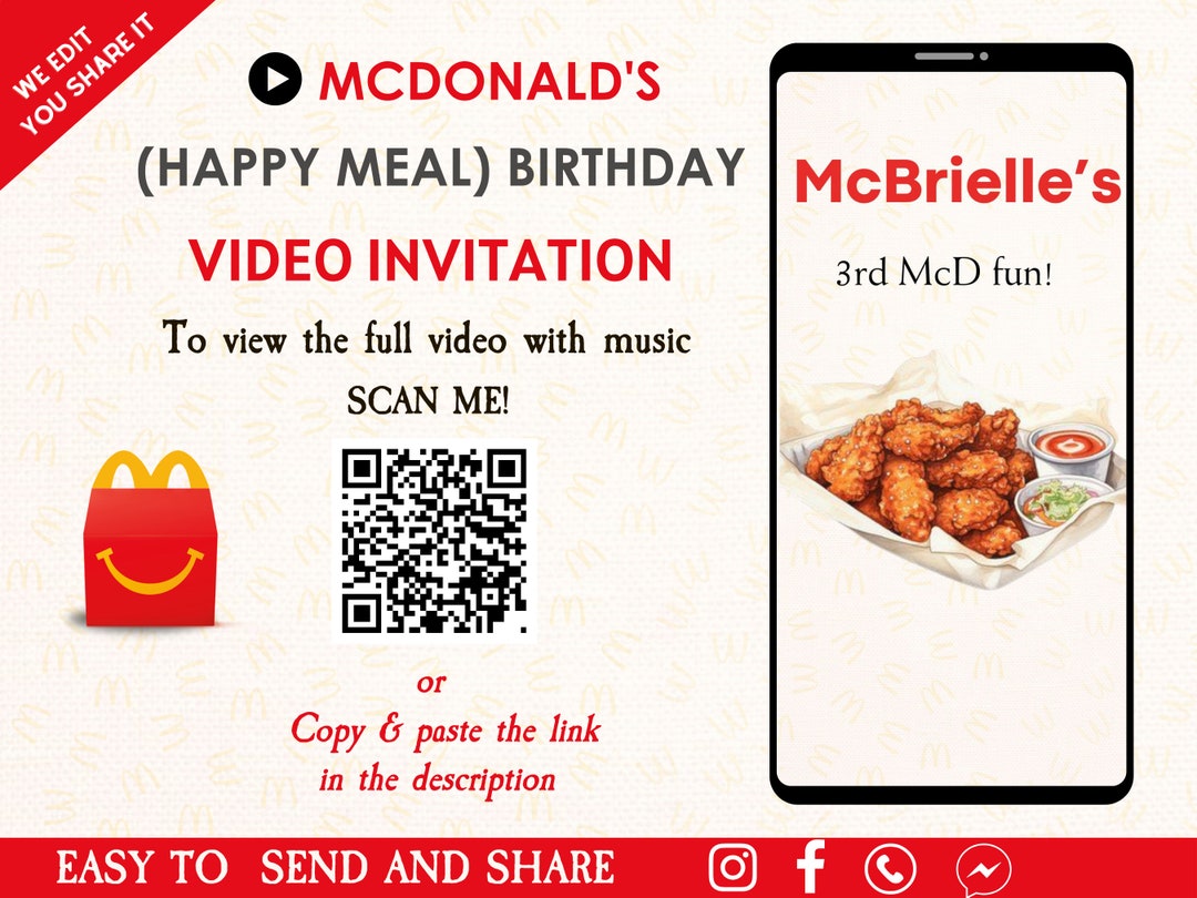 Mcdonald's Happy Meal Birthday Invitation Cheeseburger, Fries and ...