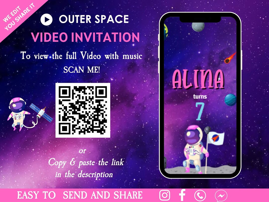 Outer Space Girl Birthday Invitation Outer Space Girl Invite Outer ...