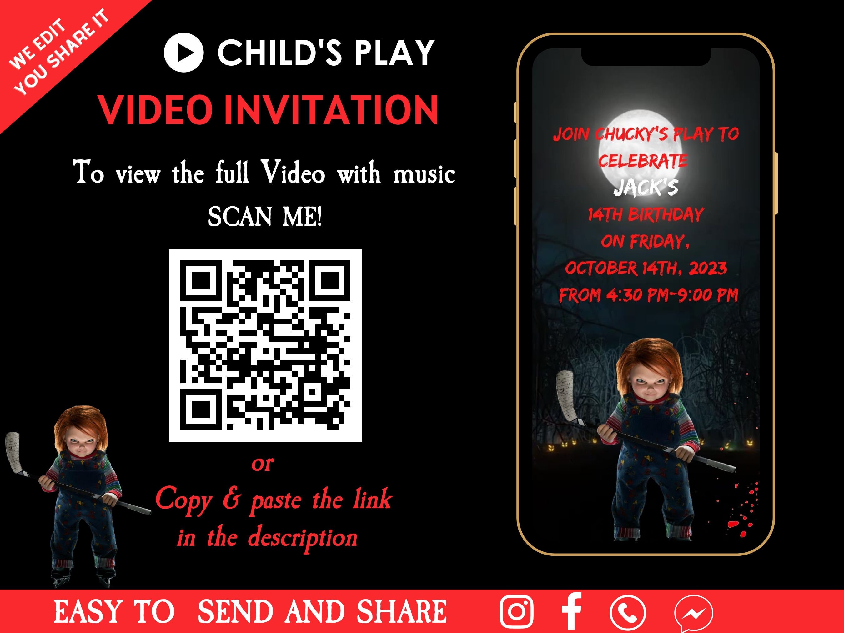 Childs Play Halloween Birthday Invitation - Chucky Birthday Video ...