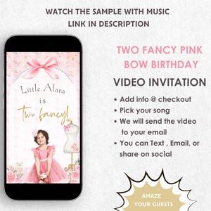 Two Fancy Pink Bow Girl Birthday Video Invitation - Ooh La La La Baby ...