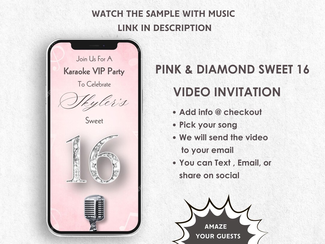 Pink & Diamond Karaoke Sweet 16 Video Invitation - Pink Diamond Sweet ...