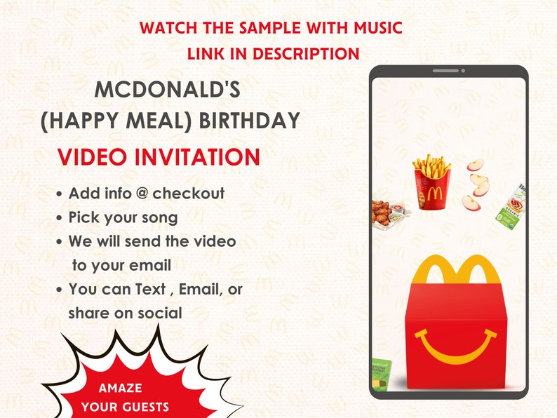 Mcdonald's Happy Meal Birthday Invitation Cheeseburger, Fries and ...