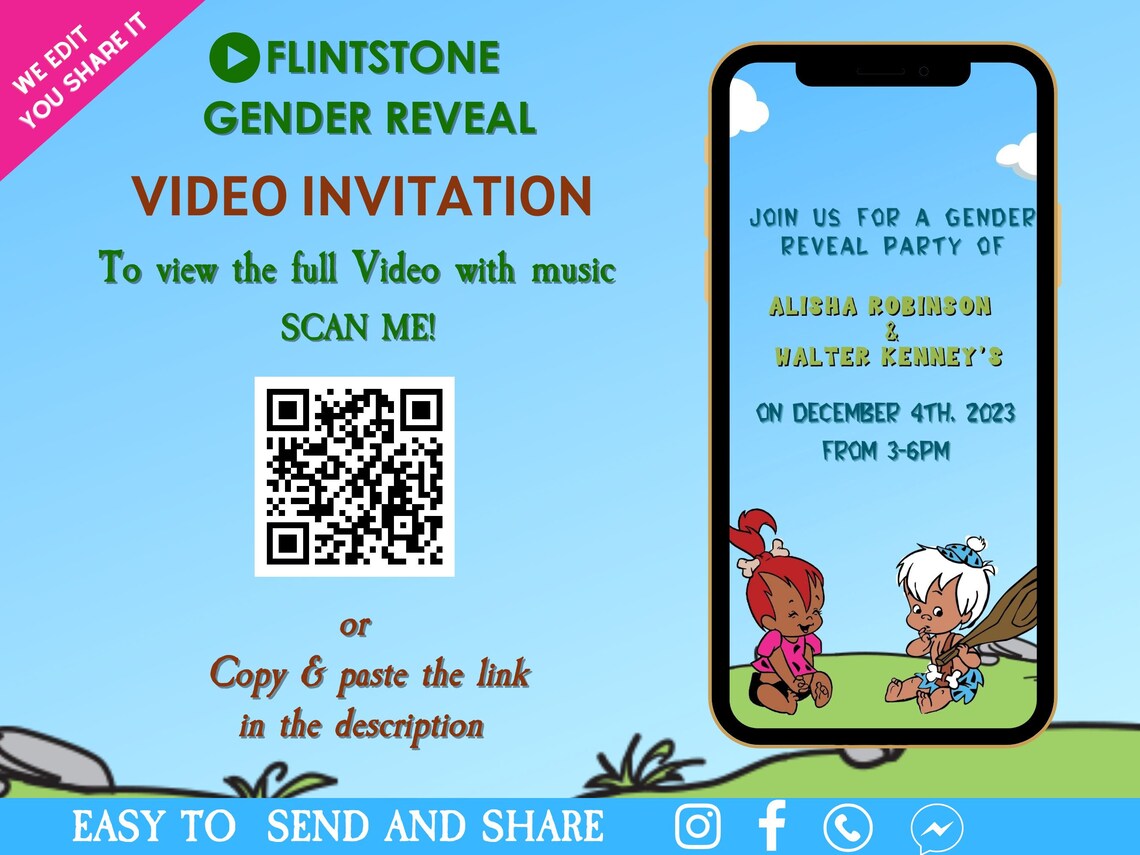 Flintstone Gender Reveal Brown Skin Invitation Pebble or Bam - Etsy