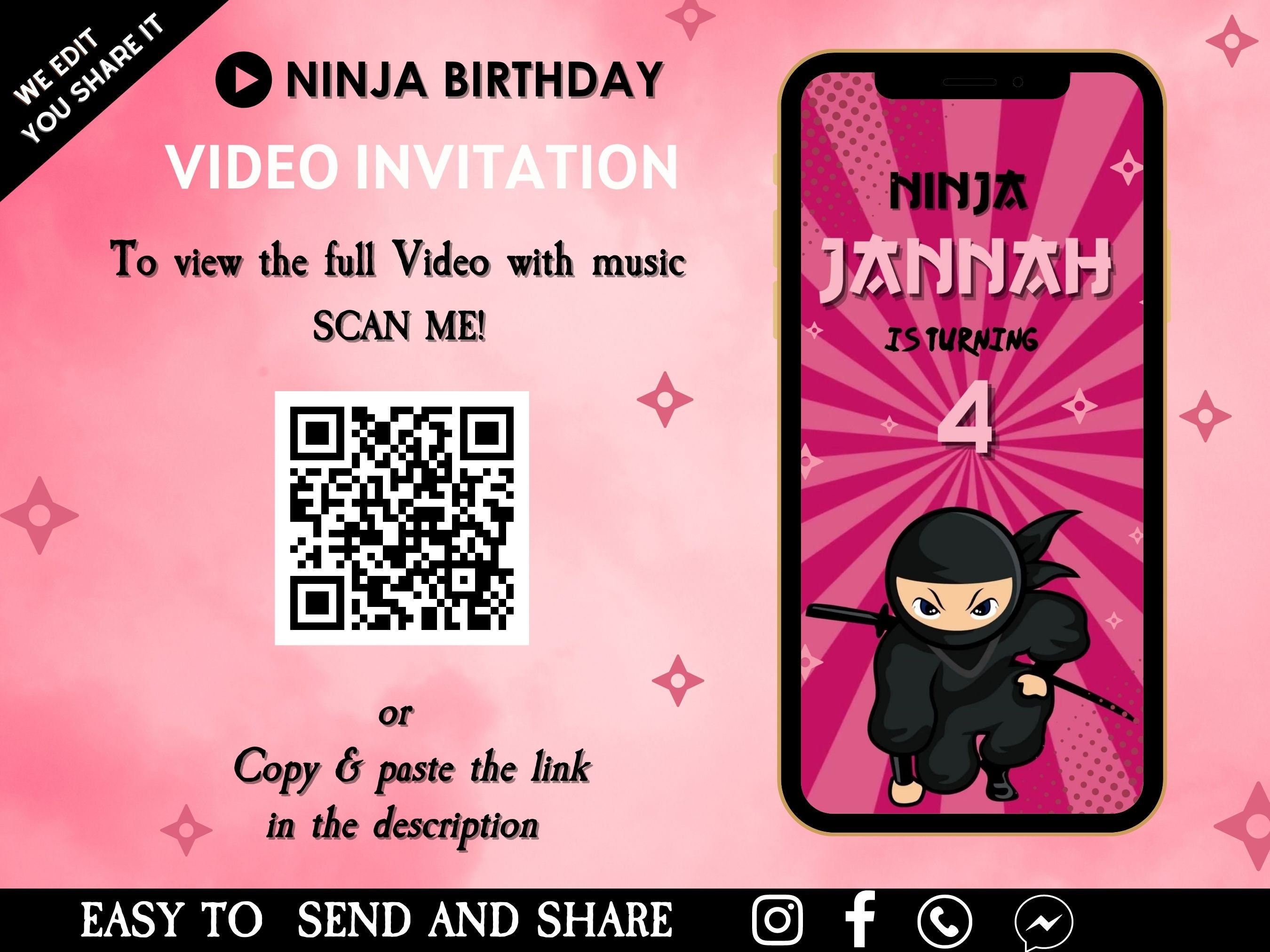 Ninja Girl Birthday Invitation Ninja Girl Birthday Video Invitation ...