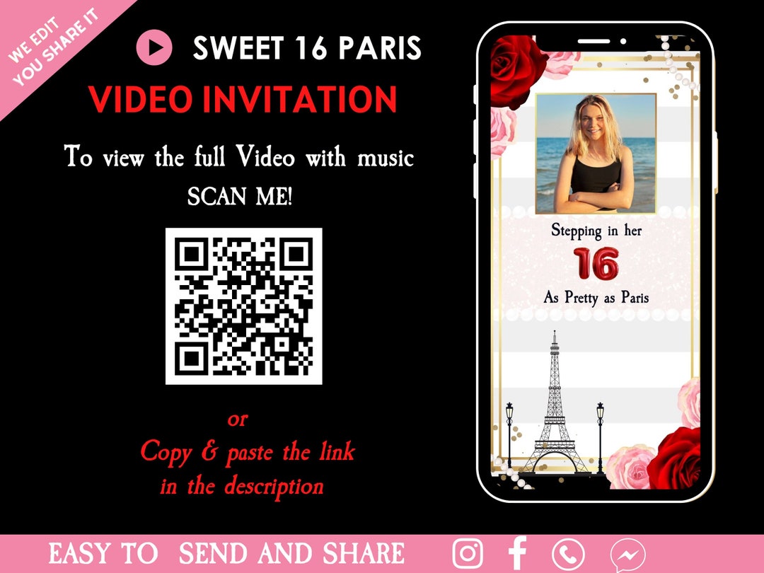 Sweet 16 Paris Birthday Video Invitation Sweet Sixteen Birthday Party ...