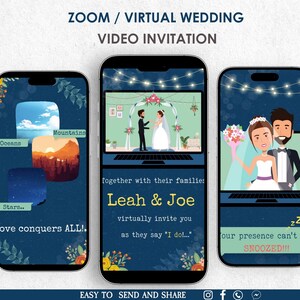 Zoom Virtual Wedding Video Invitation - Zoom Wedding Invite - Virtual ...