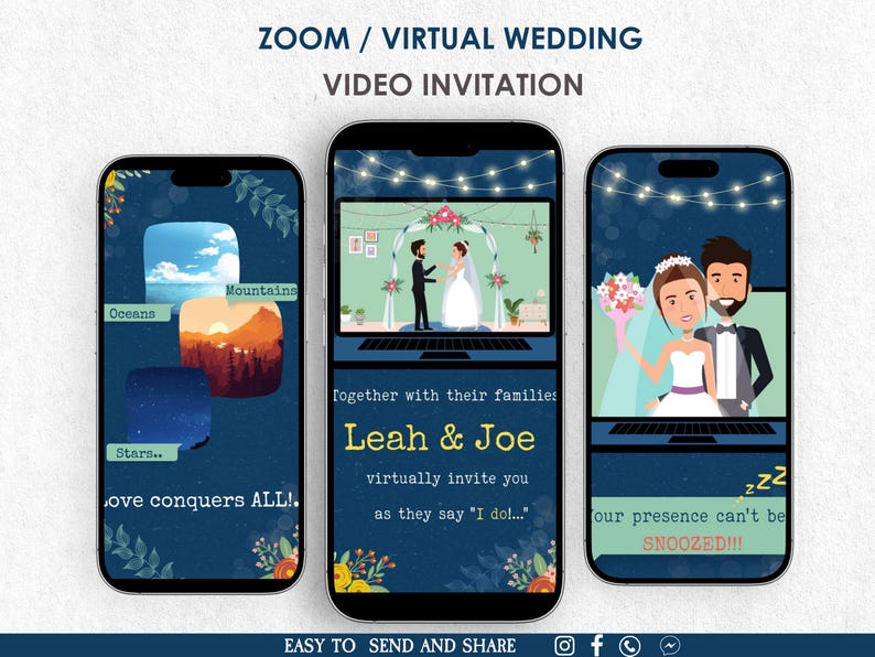 Zoom Virtual Wedding Video Invitation - Zoom Wedding Invite - Virtual ...