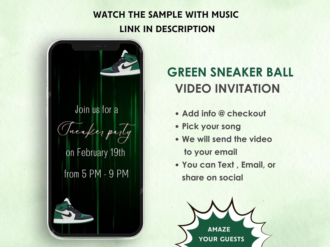 Green Sneaker Ball Invitation - Green Shoe Birthday Invitation ...