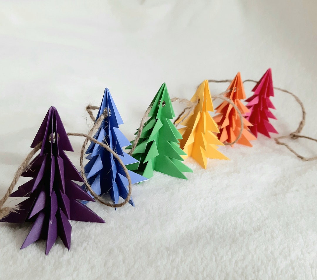 Rainbow Origami Paper Christmas Tree Garland 6 or 11 Trees - Etsy