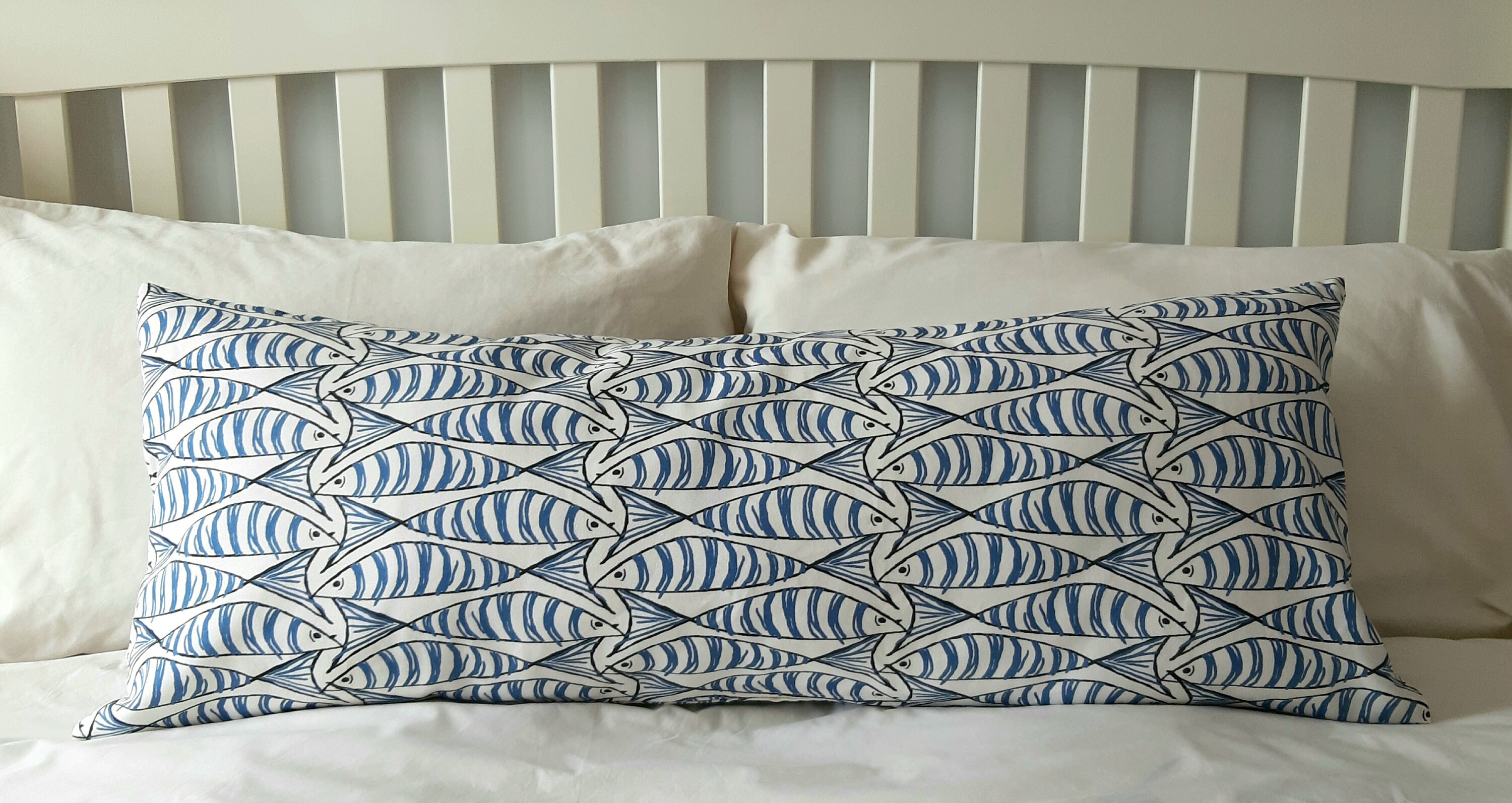 Blue Fish Cushion Handmade Rectangular Coastal Cushion - Etsy Ireland