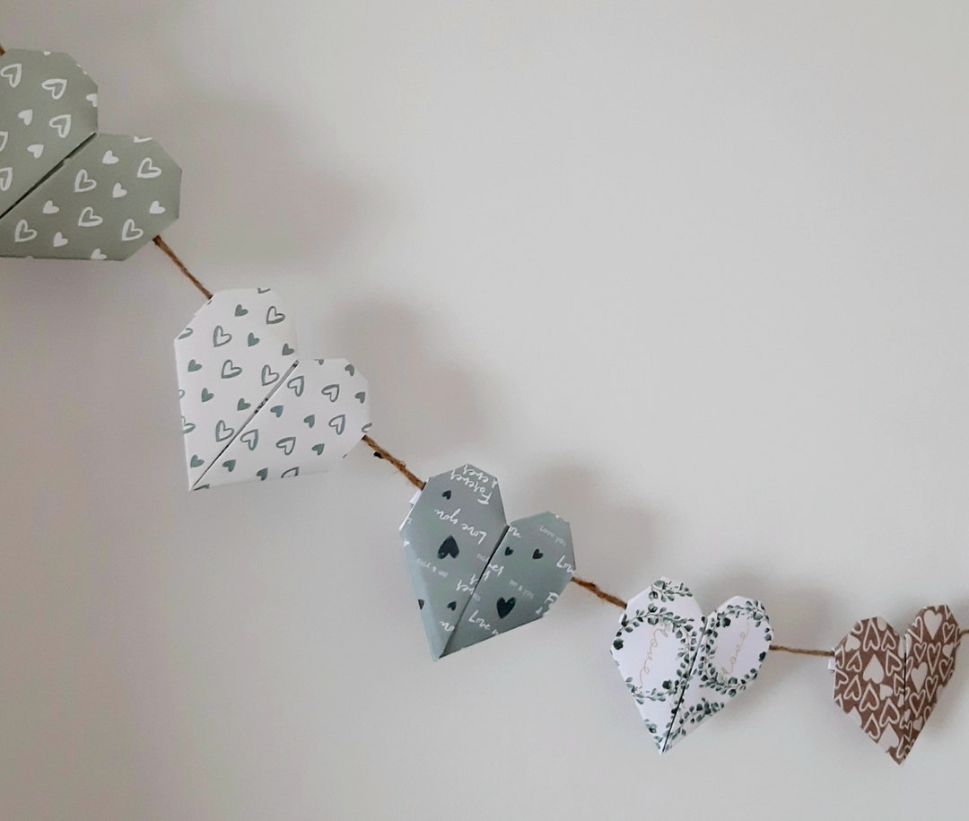 Sage Green Origami Heart Garland, Party, Wedding, Handmade - Etsy
