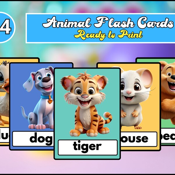 Animal Flash Cards - Etsy