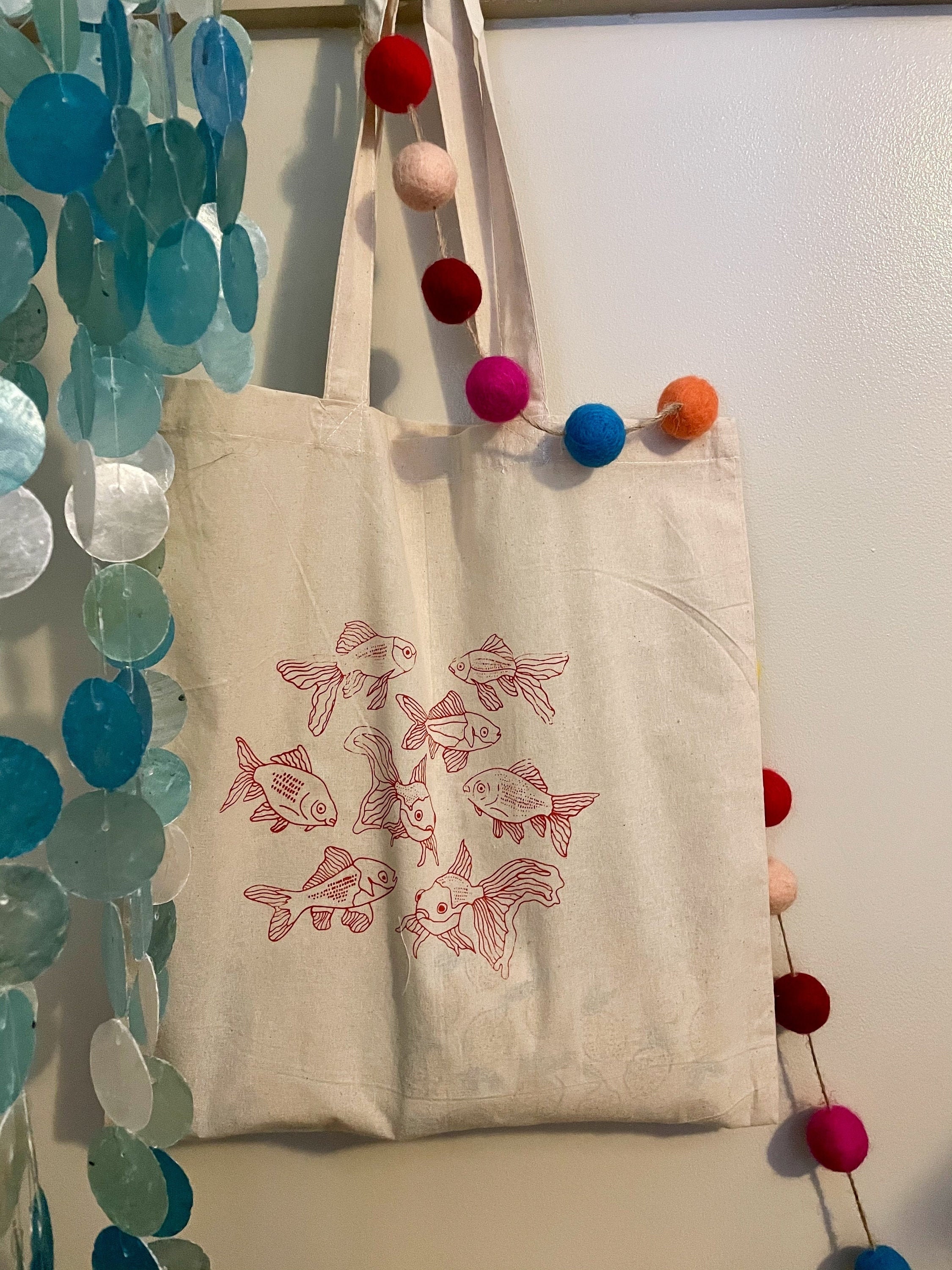 Gold Fish Tote Bag Screenprint Screen Printed Canvas - Etsy