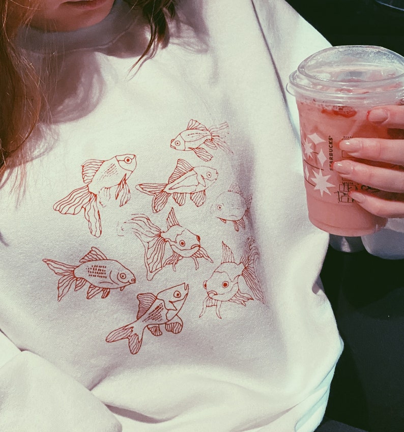 Gold Fish Aesthetic Crewneck | Screen Print Screenprint Crew - Etsy