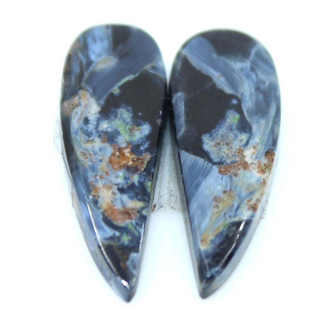Pietersite Gemstone Pair: Blue Gold Oval Cabs - Natural, Untreated - Etsy