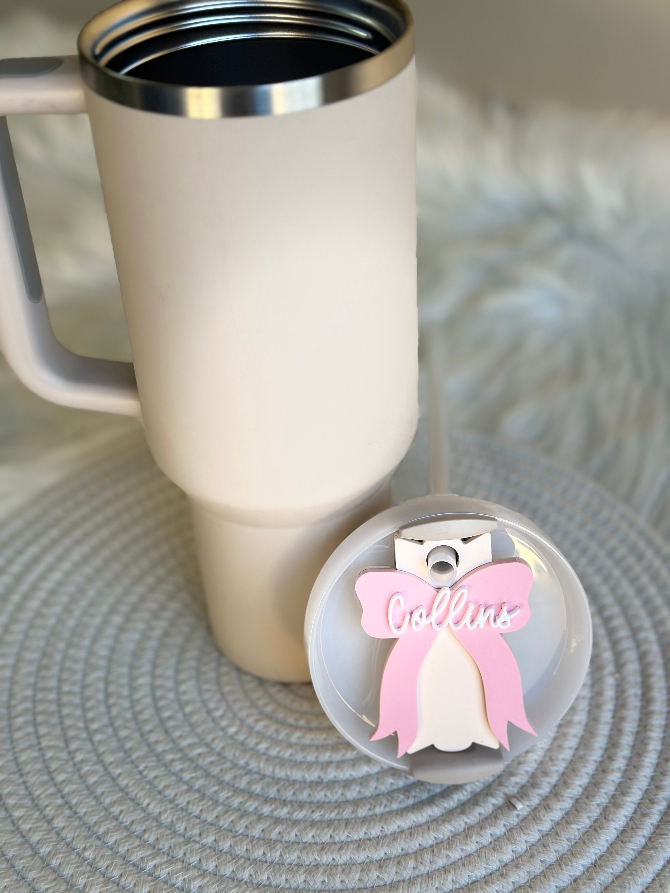 Bow Name Tag / Coquette Bow Topper / 40oz30oz Tumbler Personalized Name ...