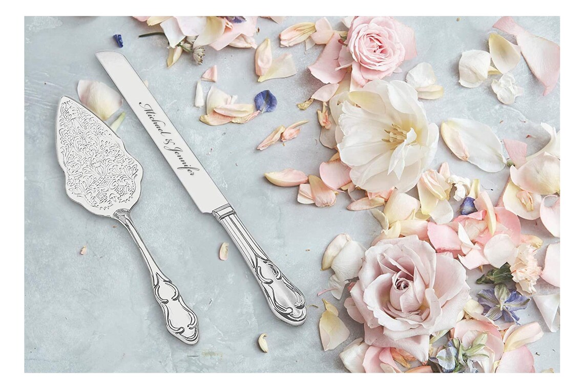 Personalized Wedding CAKE CUTTING SET Silver Serving Cutter - Etsy