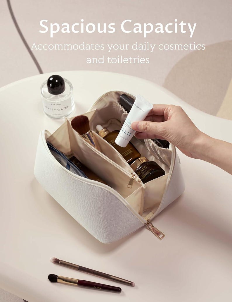 Personalized LEATHER MAKEUP BAG Make up Cosmetic Toiletry Travel ...