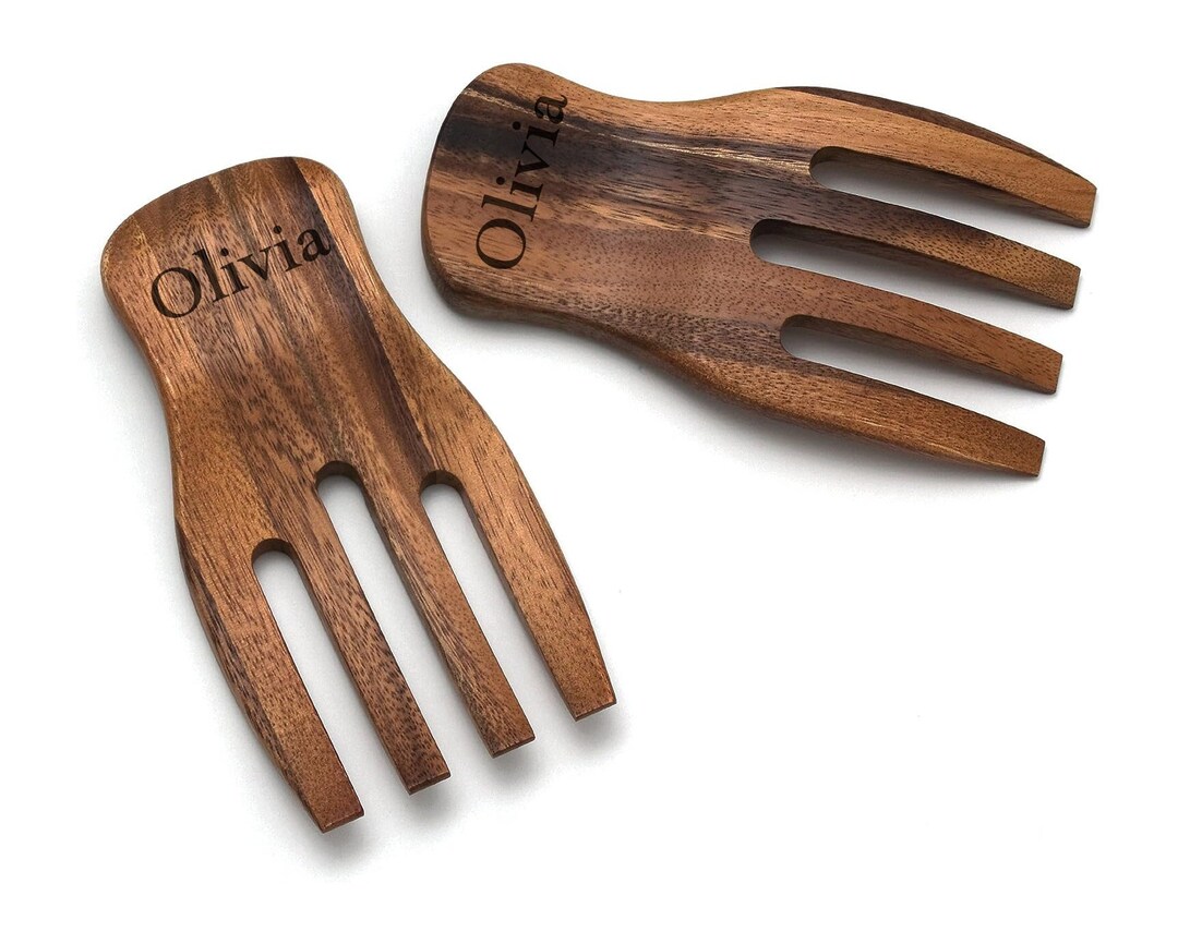 Personalized SALAD HANDS Bamboo Wood Server Set Utensil Birthday Gift ...