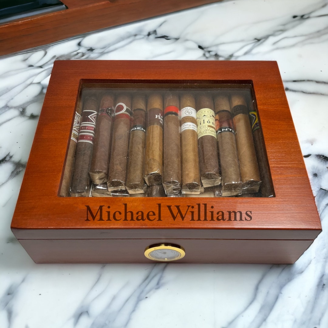 Personalized CIGAR HUMIDOR CASE Cigars Accessories Travel Box Groomsmen ...