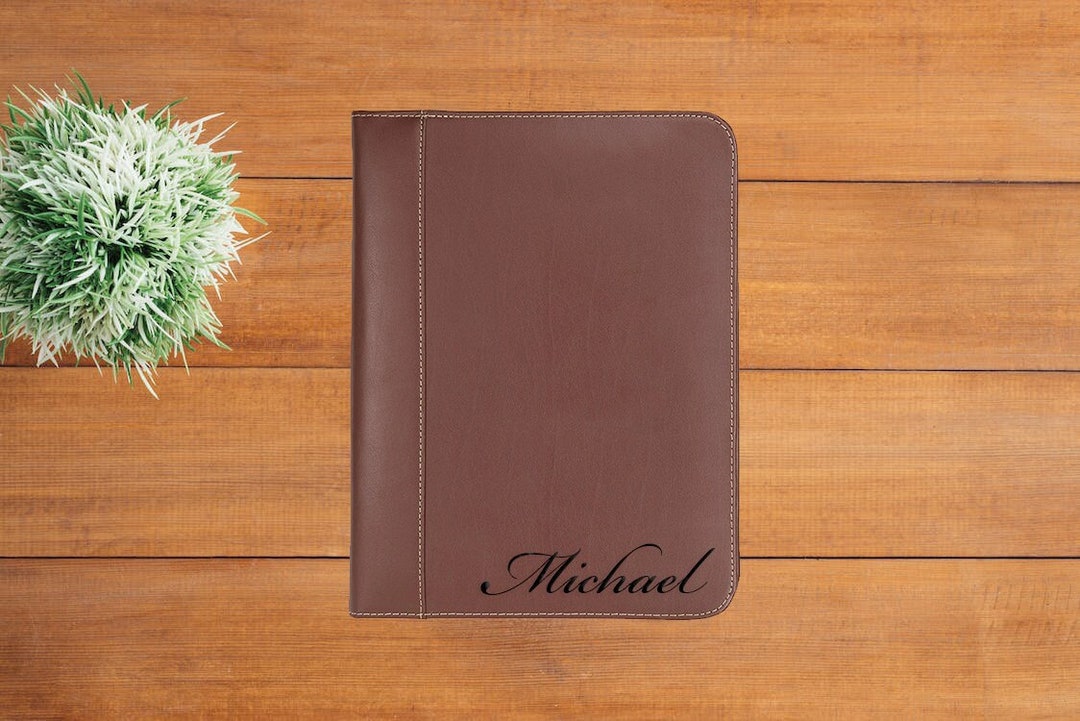 Personalized LEATHER PORTFOLIO ZIPPER Custom Engraved Padfolio Notepad ...