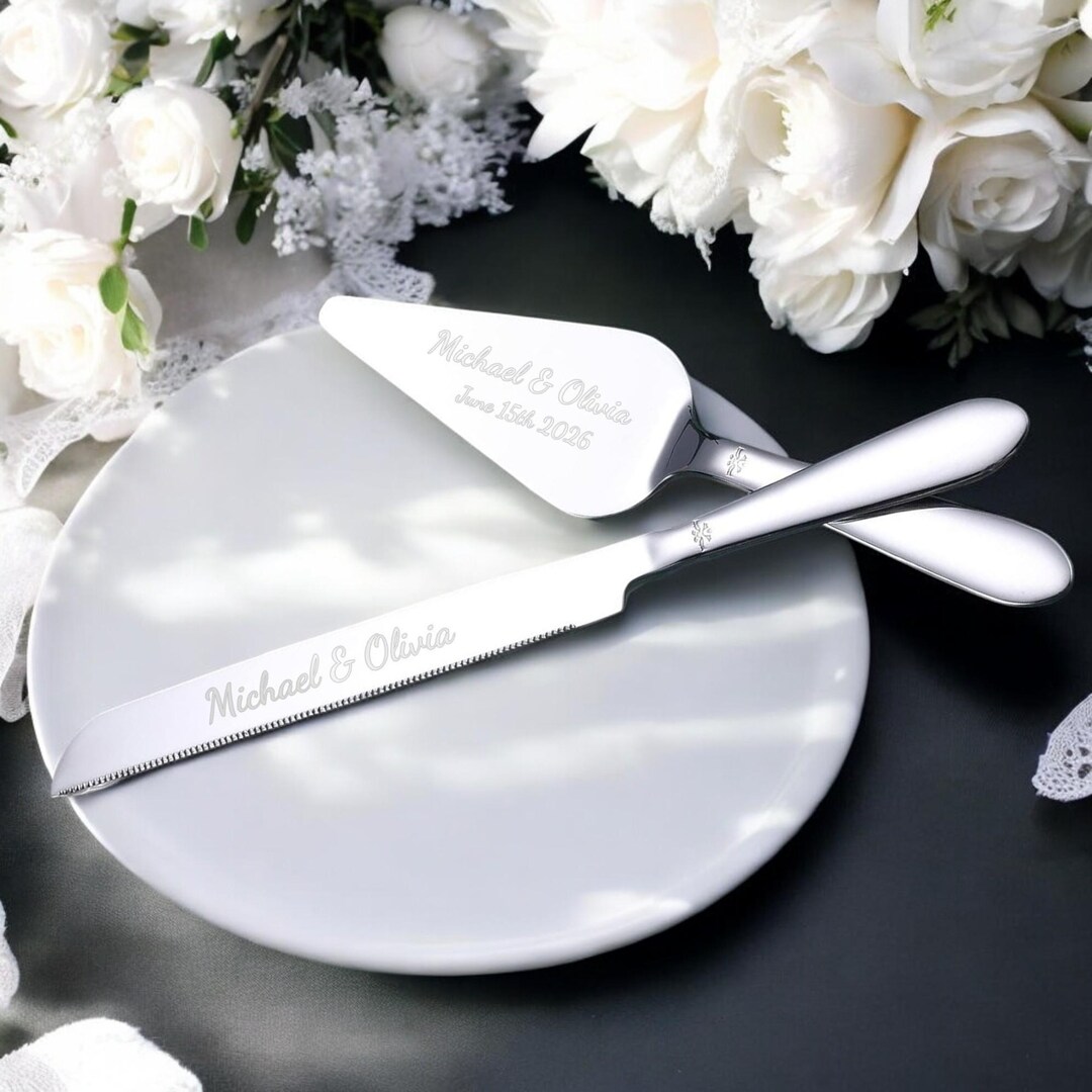 Personalized Wedding CAKE CUTTING SET Gold Silver Cutter Server Knife ...