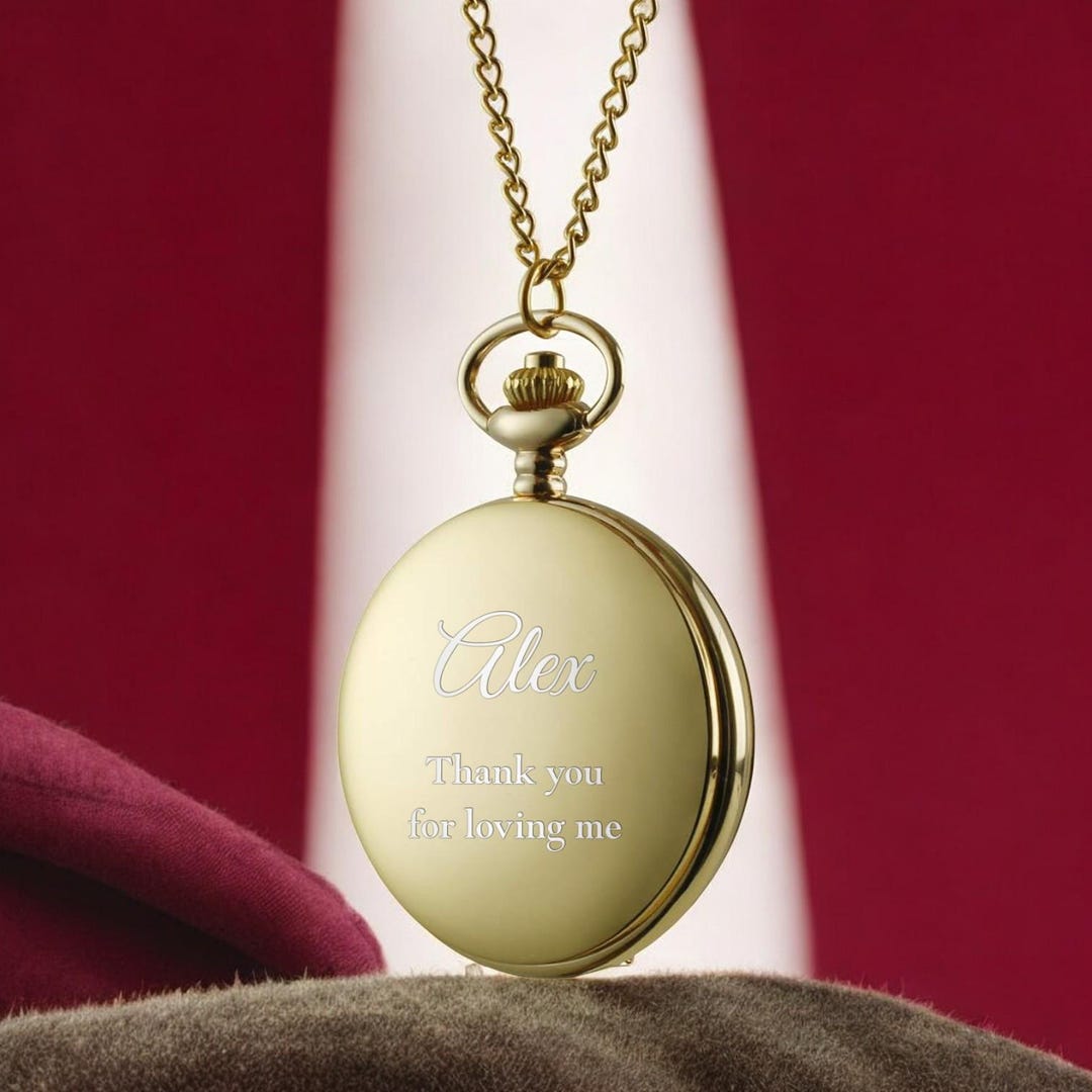 Personalized POCKET WATCH & CHAIN Groomsmen Birthday Gift for Him Dad ...