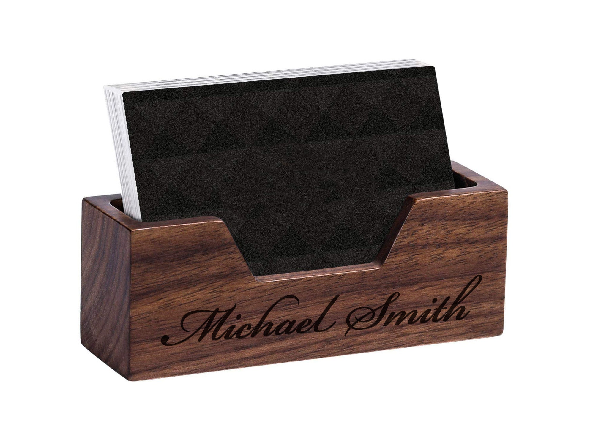 Personalized Business Card Holder Display Wood Wooden Walnut | Etsy