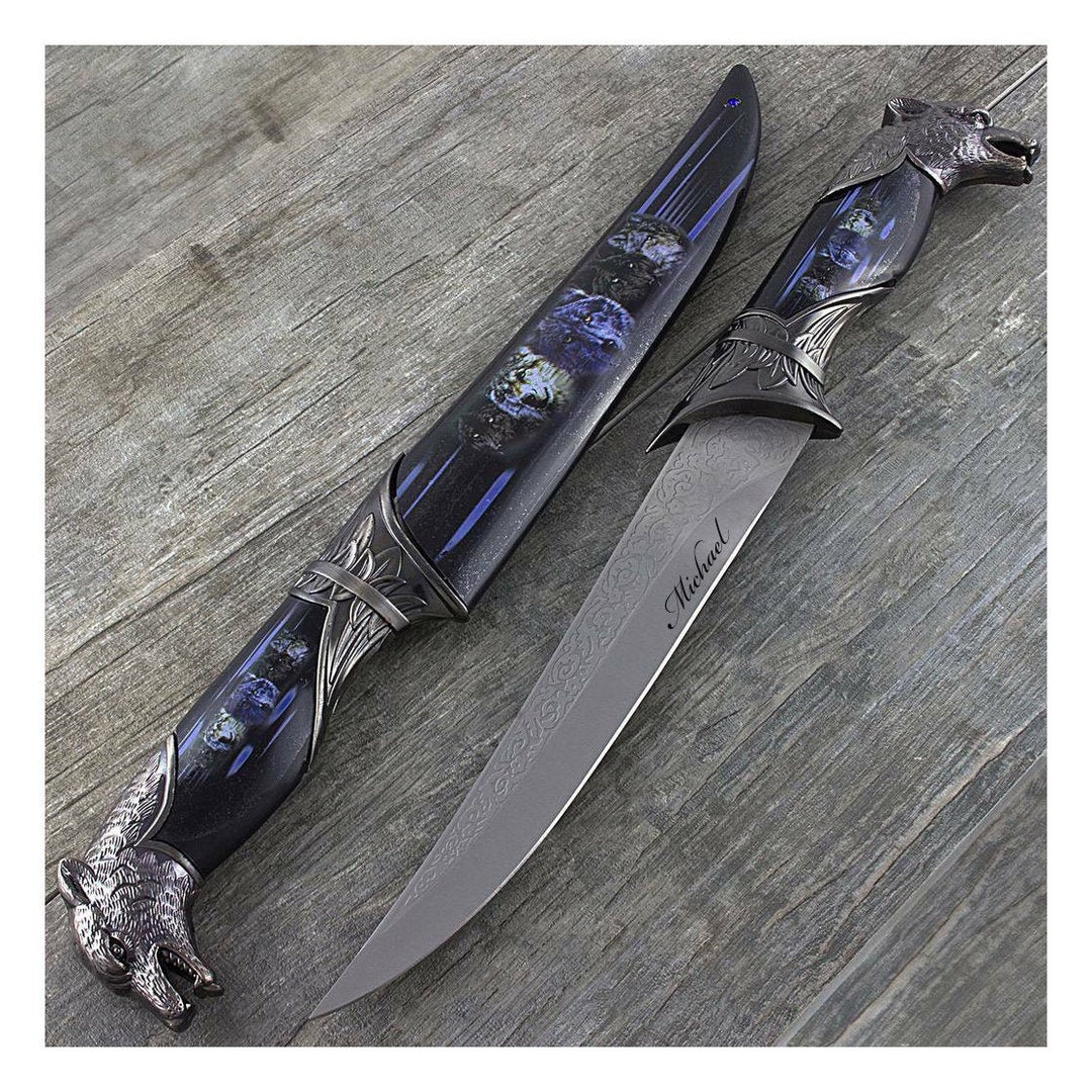 Personalized FANTASY DAGGER & SHEATH Custom Swords Wolf Medieval Larp ...