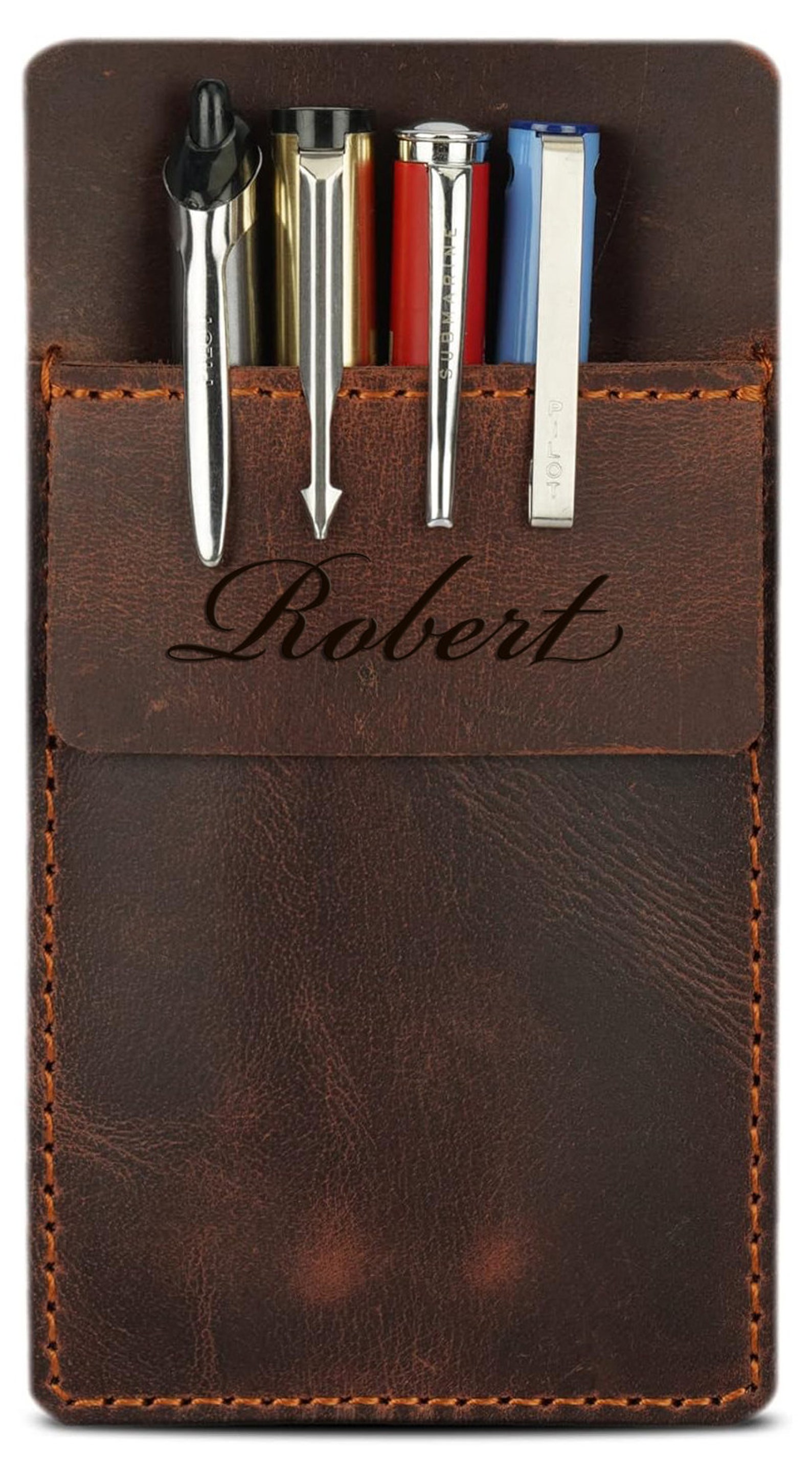 Personalized LEATHER POCKET PROTECTOR Pen Holder Accessories Birthday ...