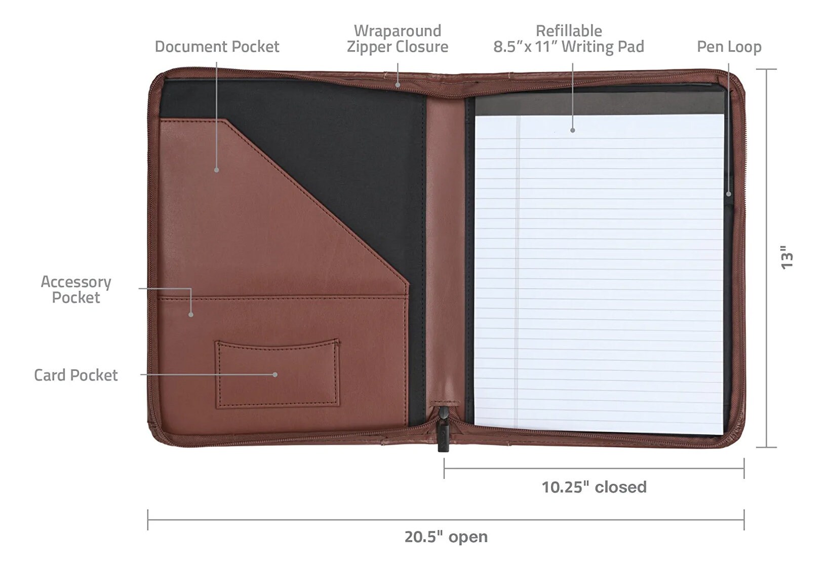 Personalized LEATHER PORTFOLIO ZIPPER Custom Engraved Padfolio - Etsy