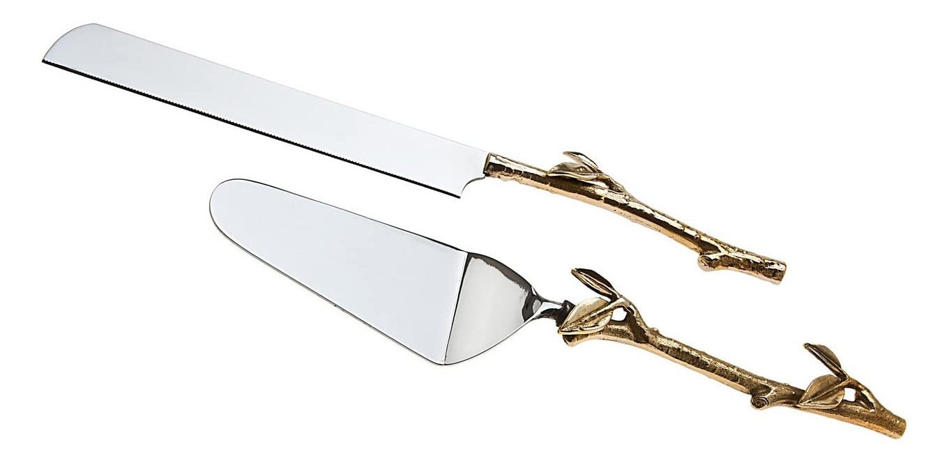 Personalized Wedding CAKE CUTTING SET Gold Leaf Cutter Knife - Etsy